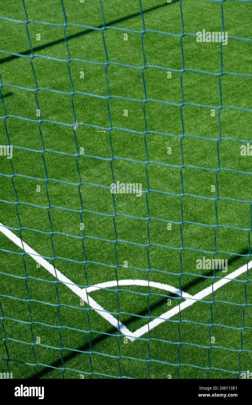 Sports field - net on the stadium field, white lines in the background ...