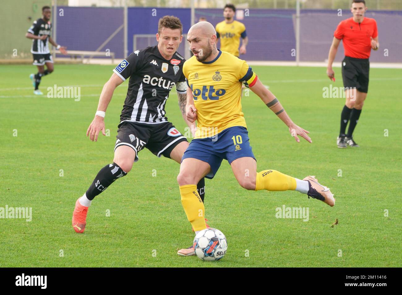 Angers' Pierrick Capelle and Union's Teddy Teuma pictured during a ...