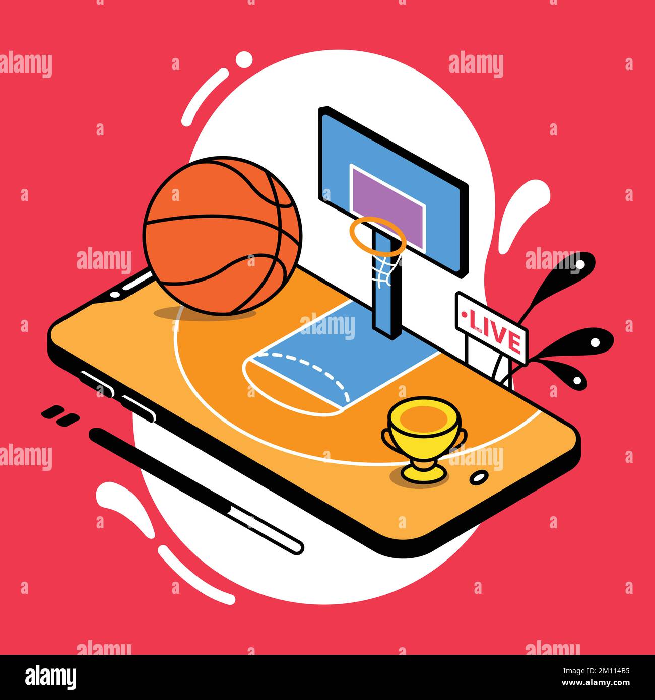 A vector illustration of a basketball live streaming on the brown ...