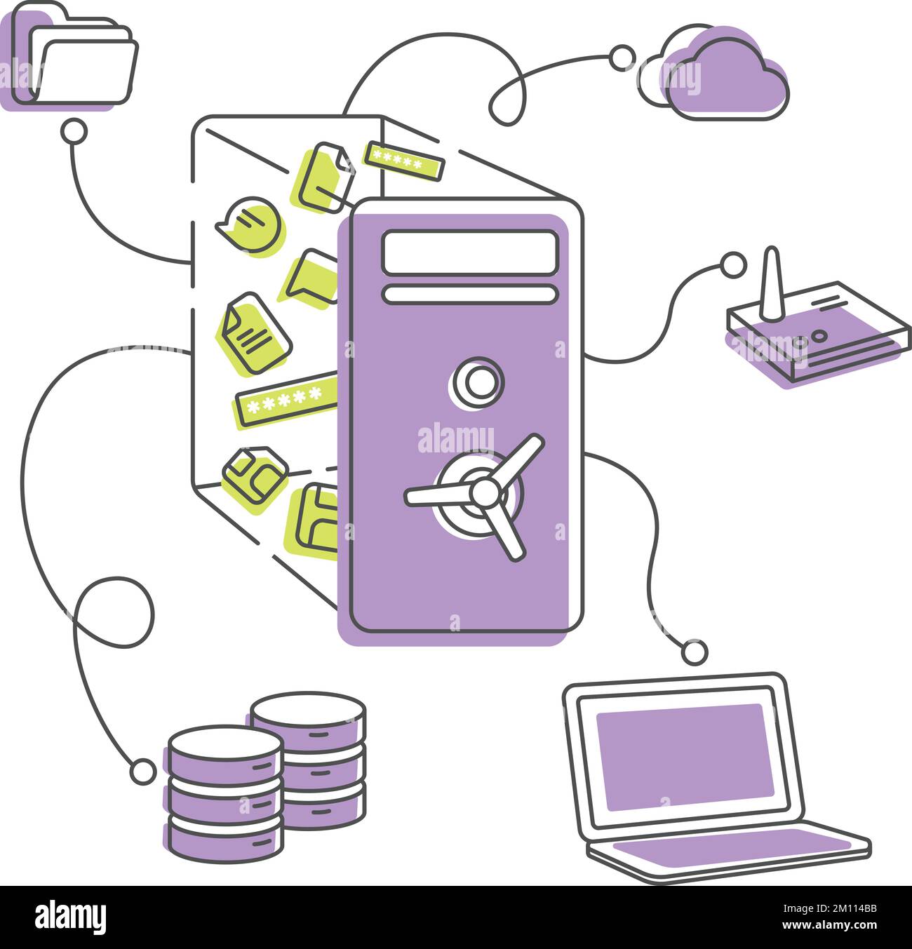 A vector illustration of network security on the white background Stock ...