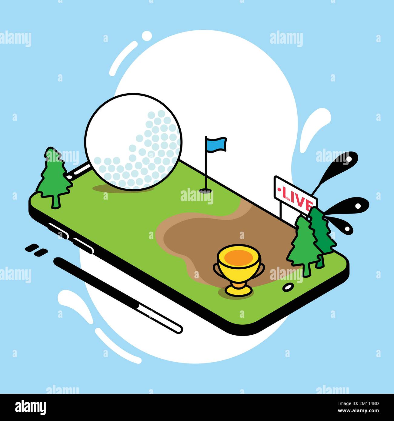 A vector illustration of golf live streaming on the blue background ...