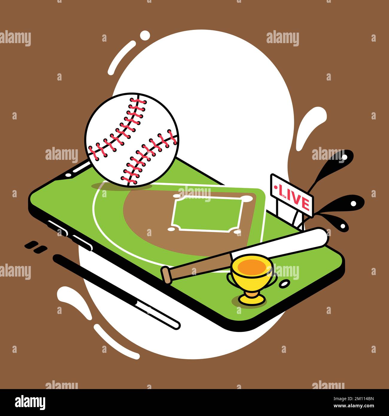 A vector illustration of a baseball live streaming on the brown ...