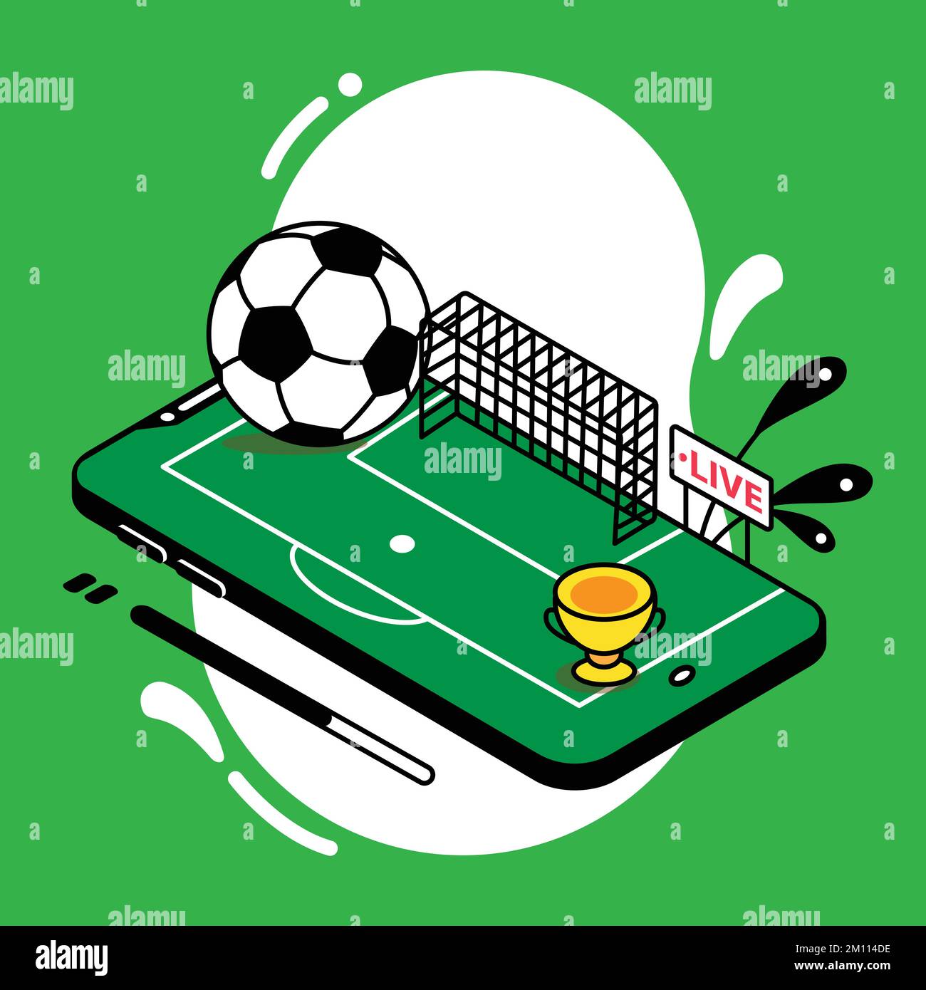 A vector illustration of soccer live streaming on the green background ...