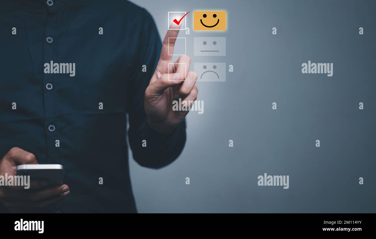 Customer service evaluation concept. male Is satisfaction on virtual ...