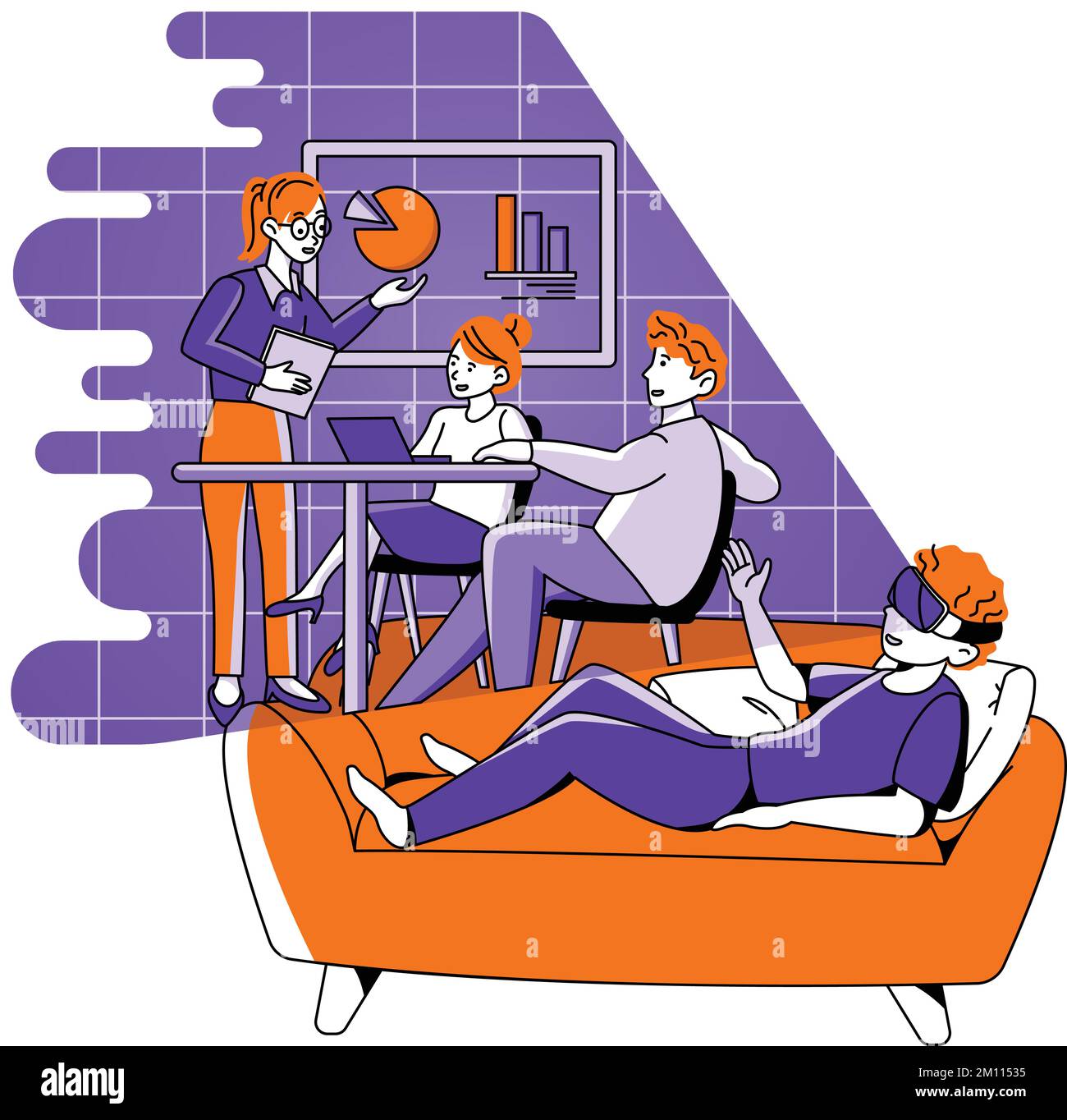 A vector illustration of people making a presentation on the white ...