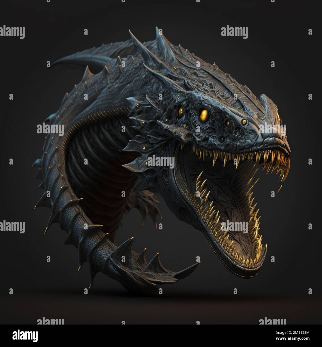 An AI generated illustration of a black mythical fish creature isolated ...