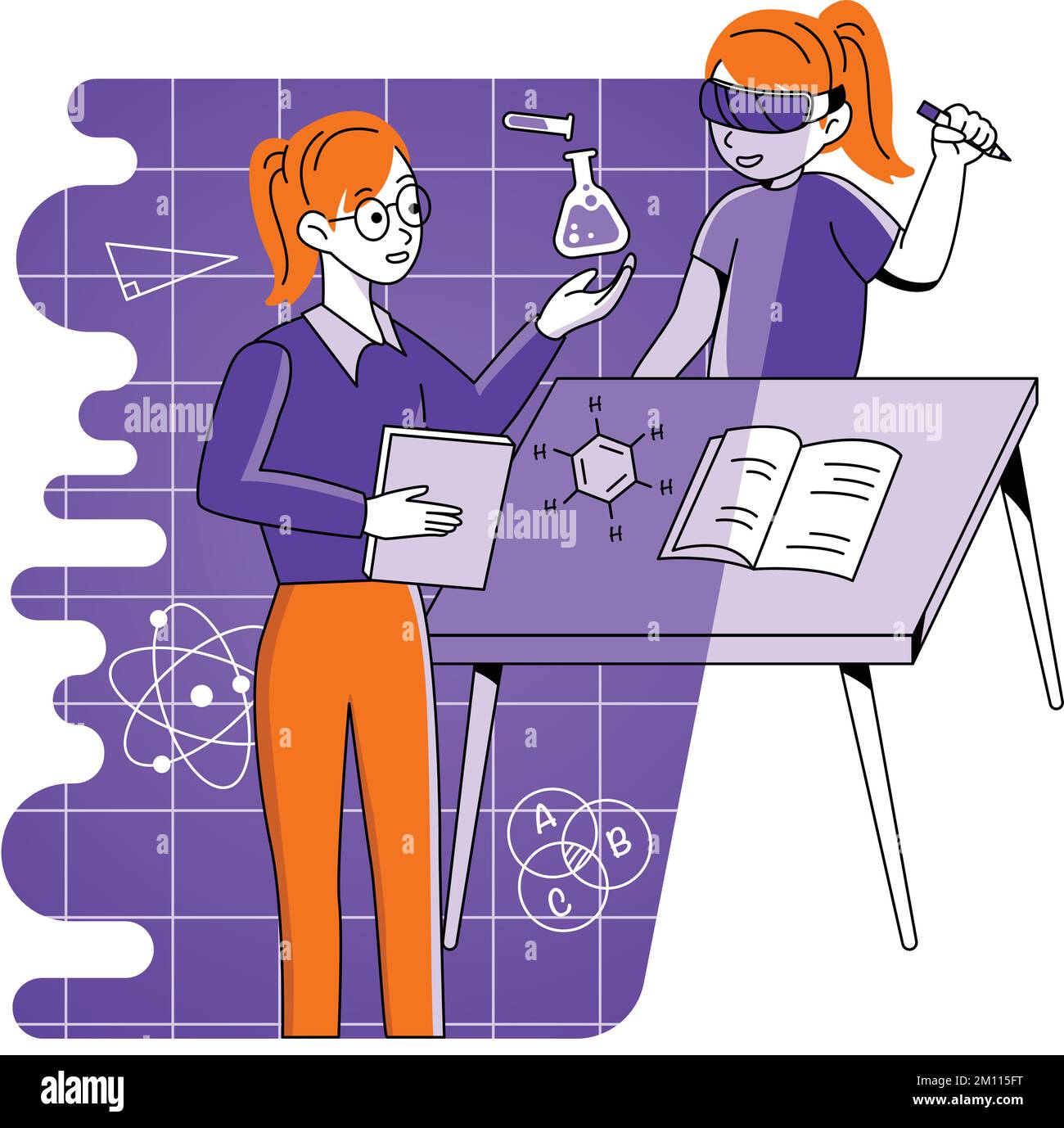 A vector illustration of a girl during a chemistry lesson Stock Vector ...