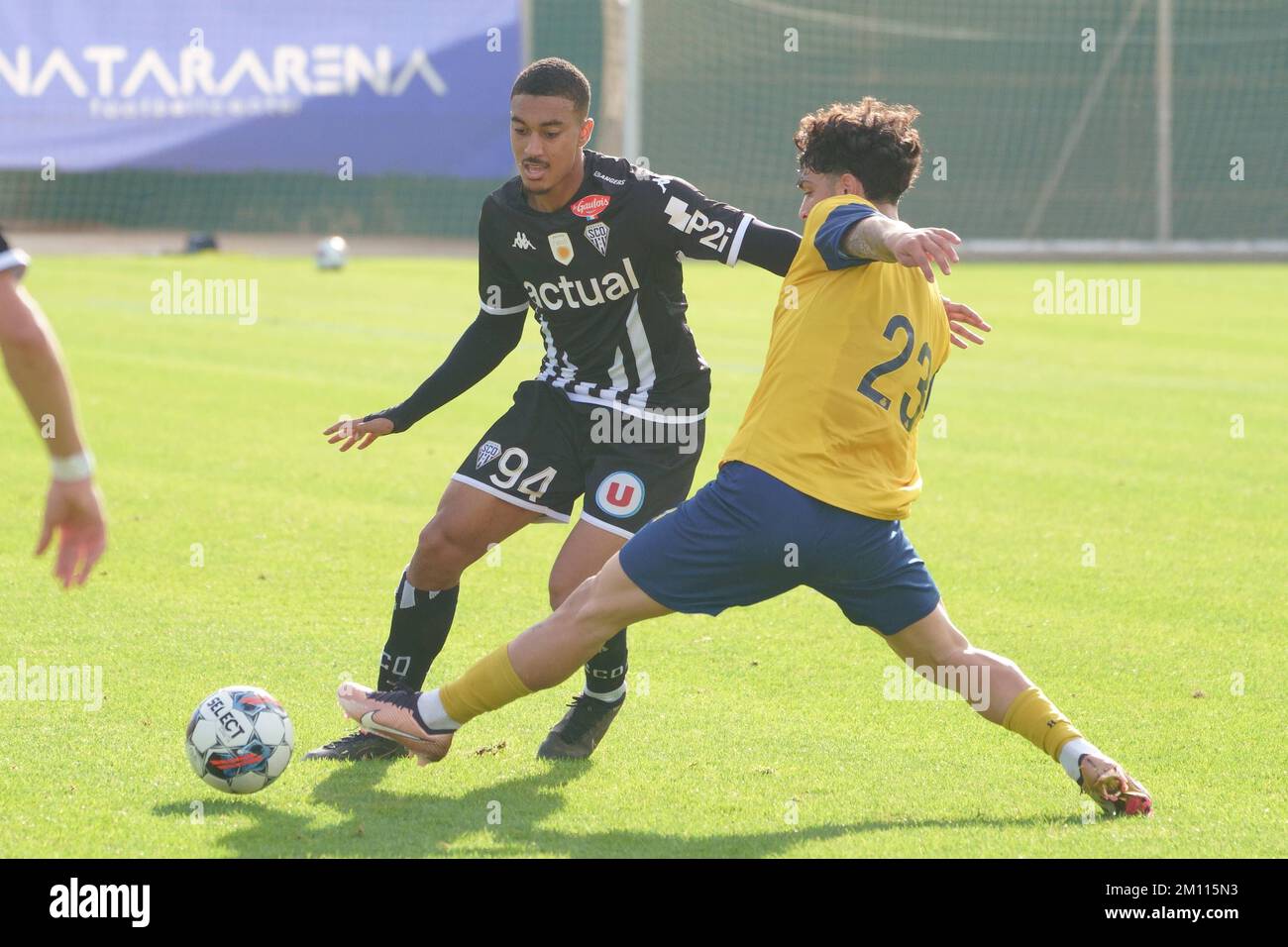 Angers' Yan Valery and Union's Cameron Puertas Castro pictured during a ...