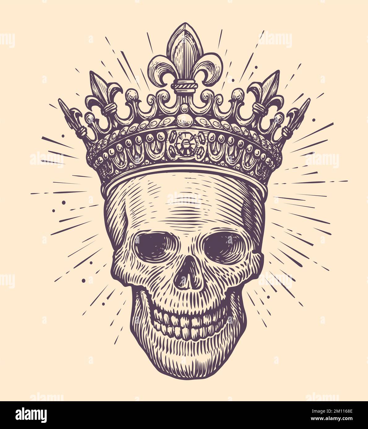Human Skull With King Crown Hand Drawn Sketch In Vintage Engraving Style Hand Drawn Tattoo