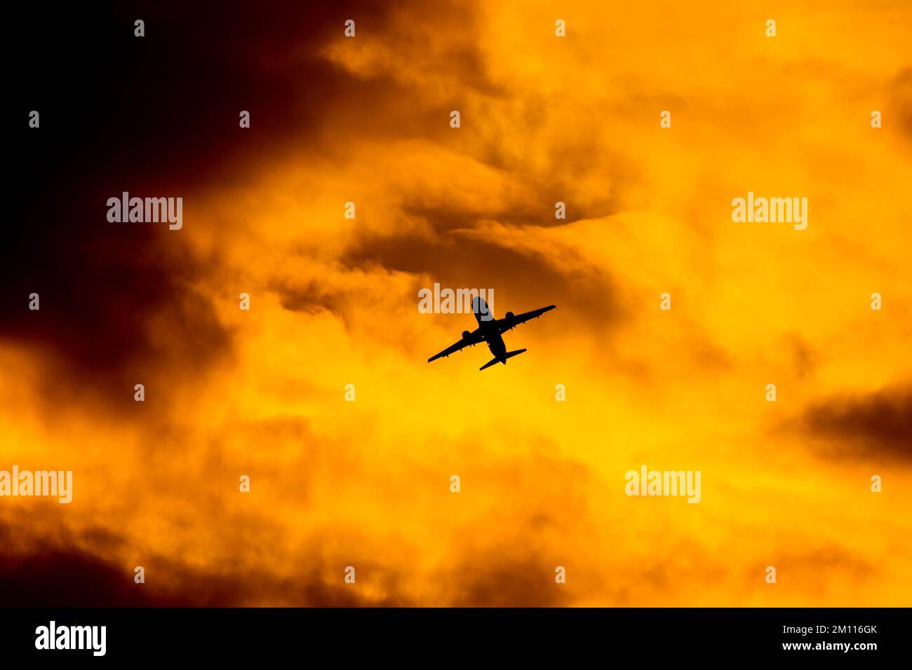 Aircraft Passenger take off shot at sunset time background Stock Photo ...