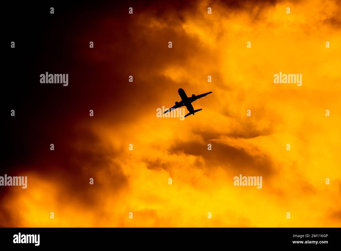Aircraft Passenger take off shot at sunset time background Stock Photo ...