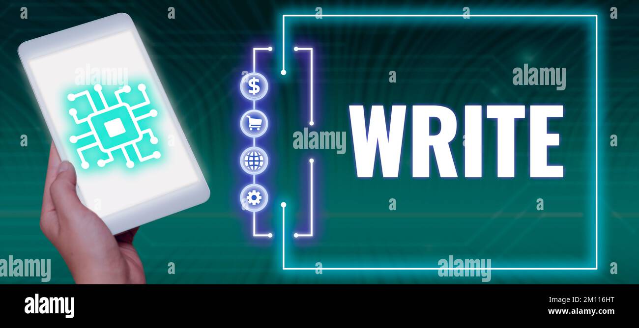 Text caption presenting Write. Business idea mark letters words or symbols on surface typically ...