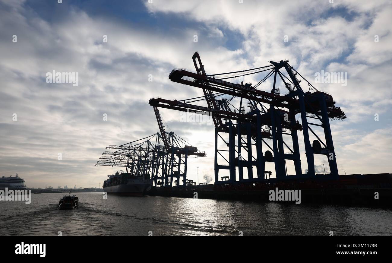 Hamburg, Germany. 09th Dec, 2022. A container ship is moored at the Tollerort terminal of ...