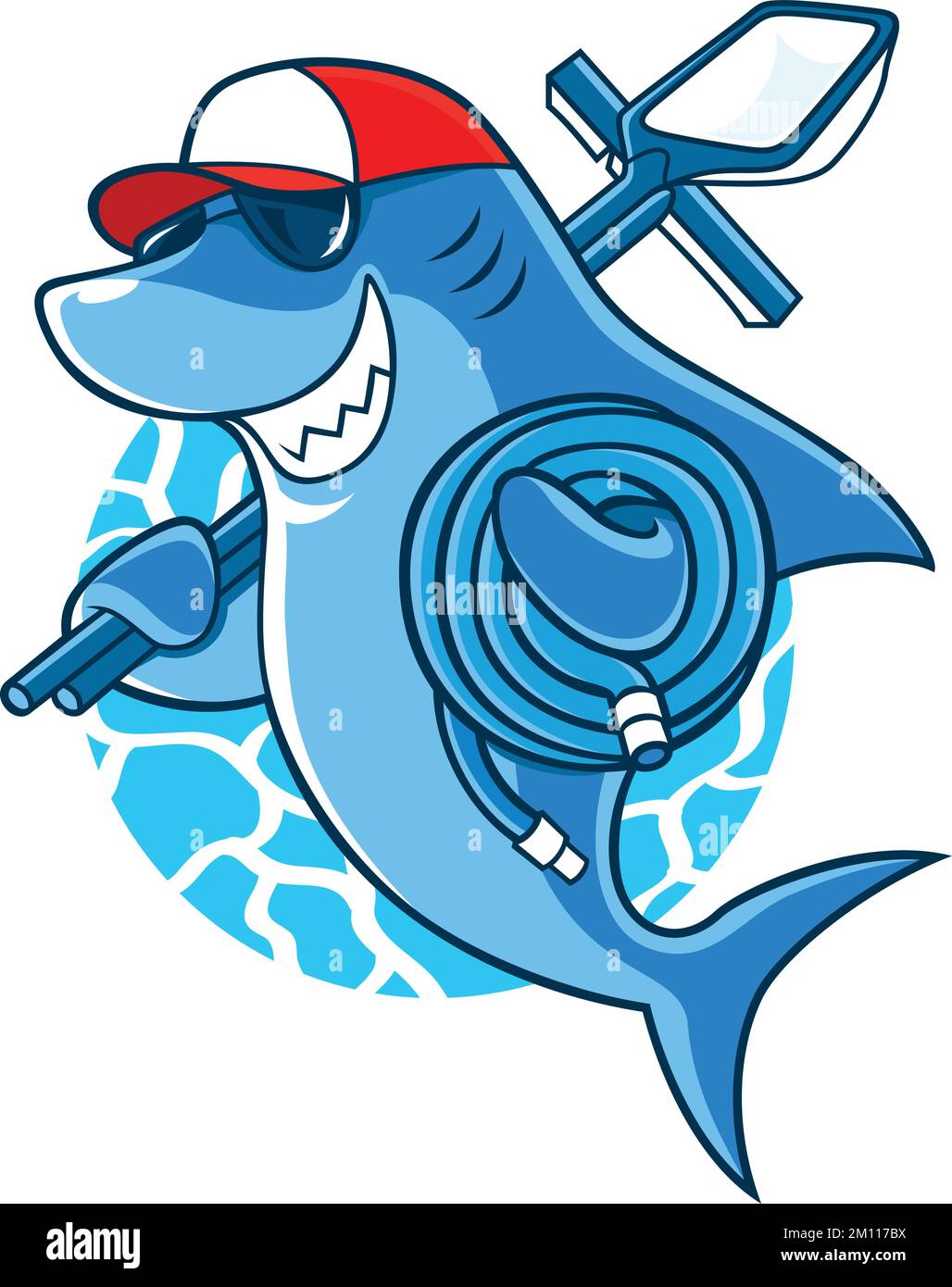 Swimming Pool Cleaning Service with Funny Shark Mascot Stock Vector ...