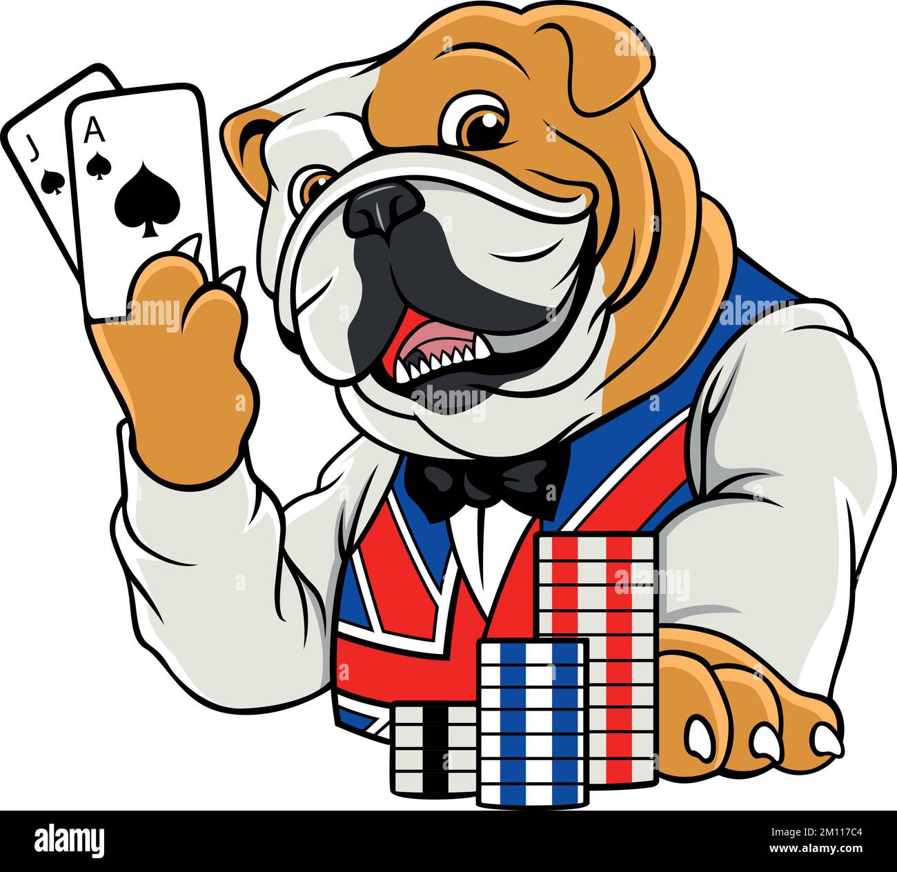 English Bulldog Character Play Blackjack on Casino Stock Vector Image ...
