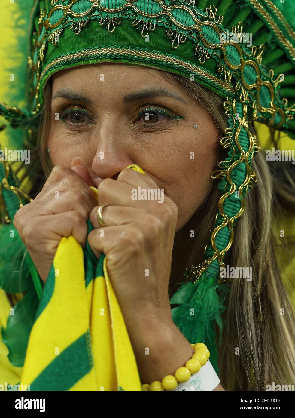 Al Rayyan, Qatar. 9th Dec, 2022. A fan reacts prior to the Quarterfinal ...