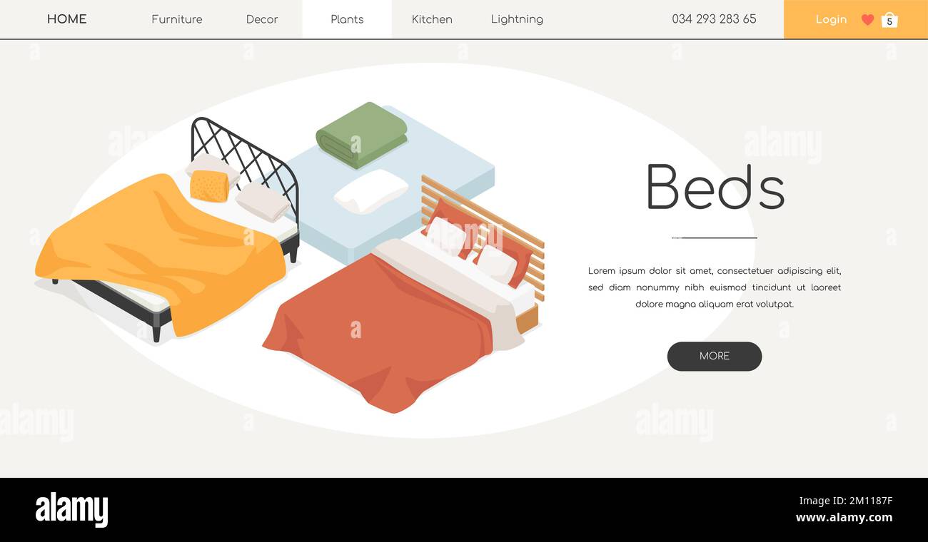 Cozy beds - line design style isometric web banner Stock Vector Image ...