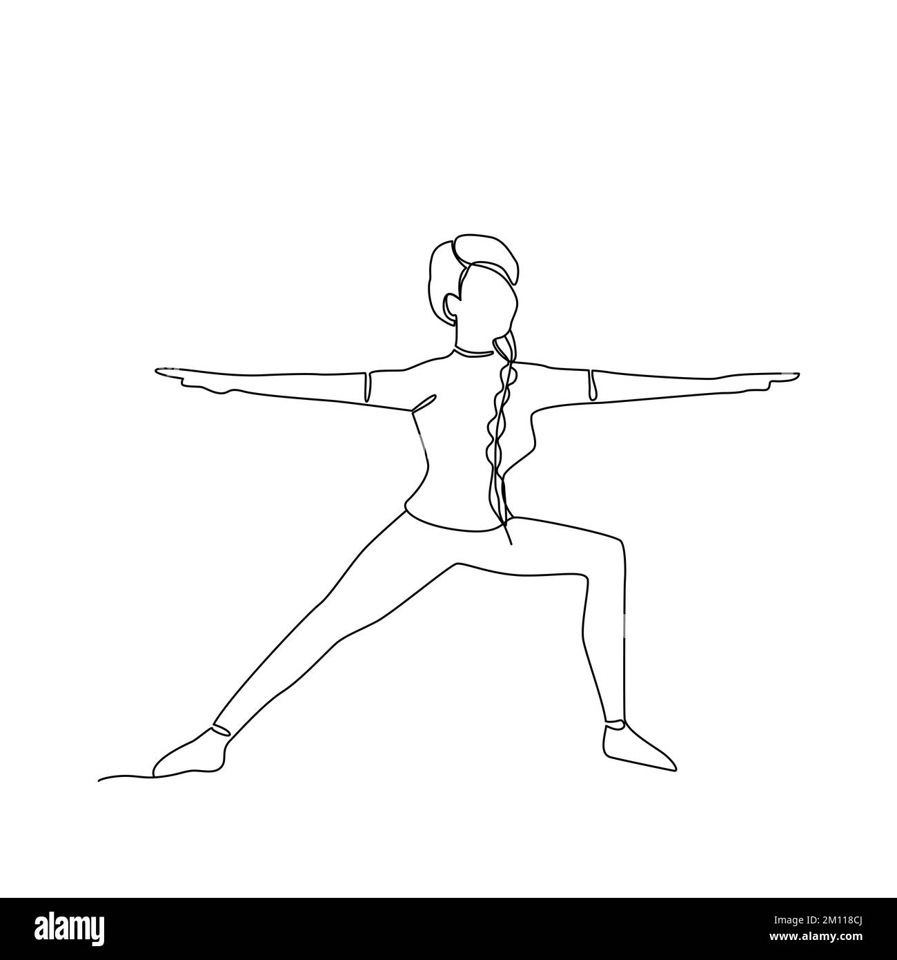 Single line drawing of a girl standing in a yoga pose Stock Vector ...