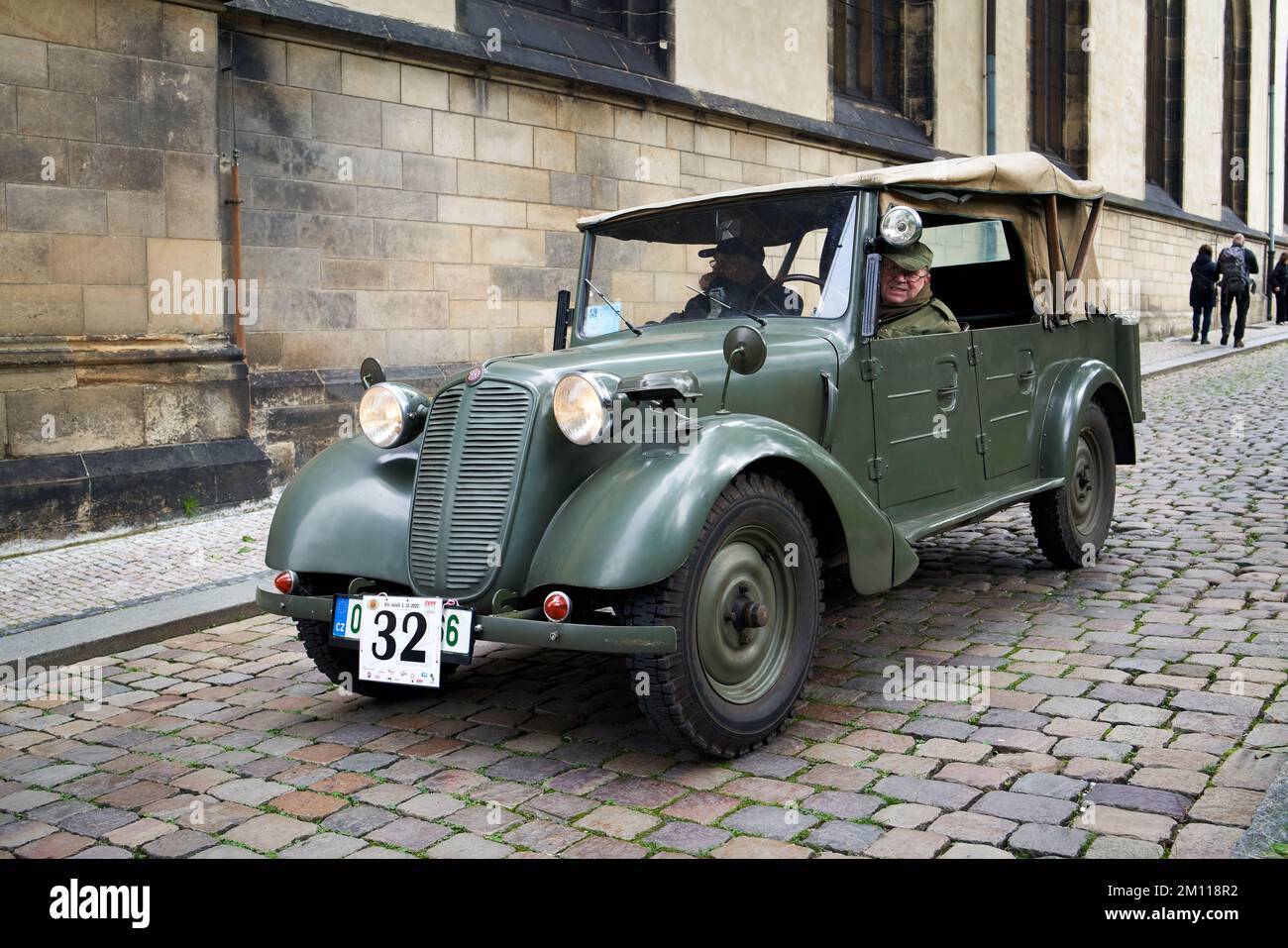 PRAGUE, CZECH REPUBLIC - OCTOBER 1, 2022: Vintage green Tatra car at ...