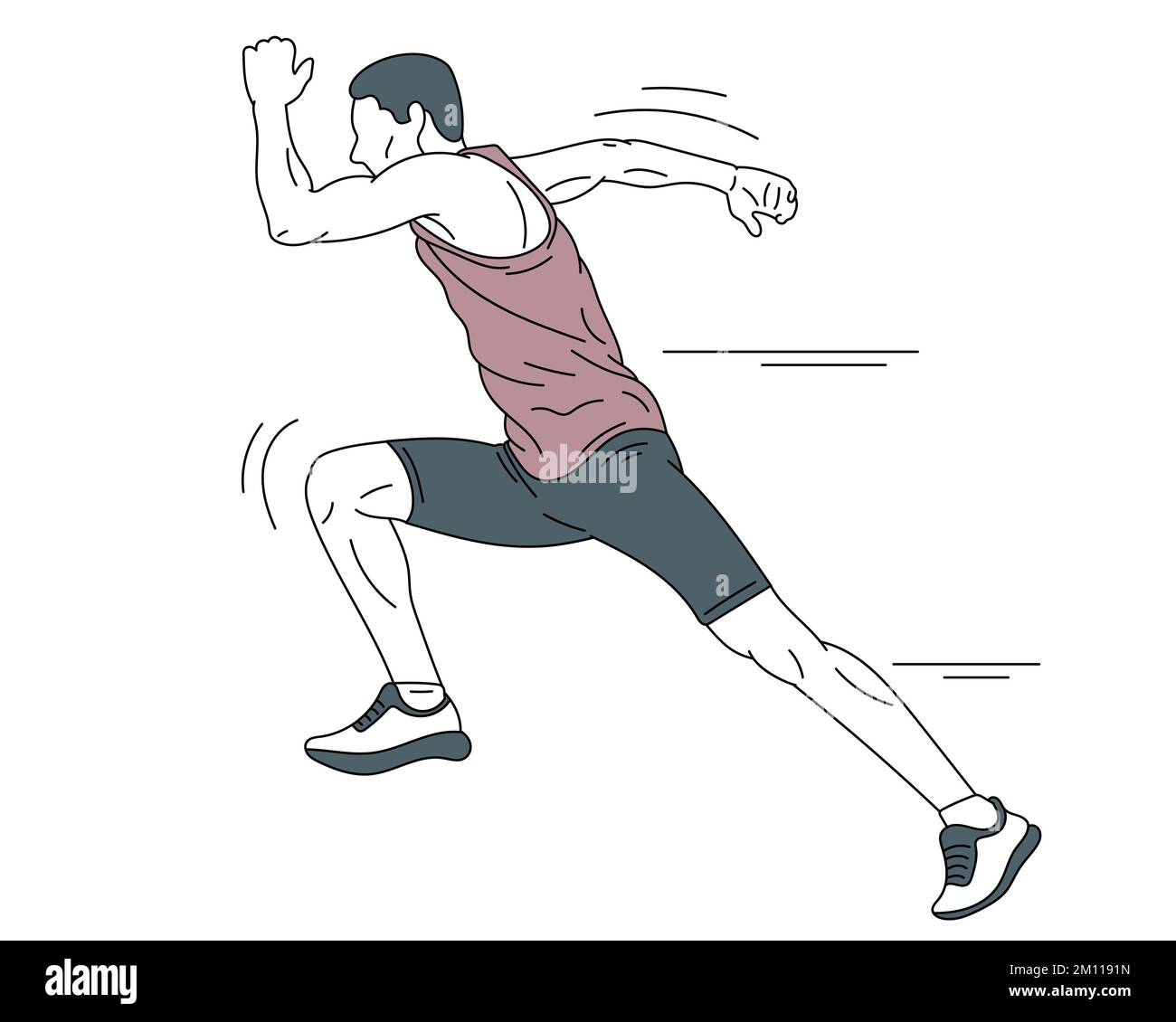 Side view. Vector illustration. Male running athlete training ...