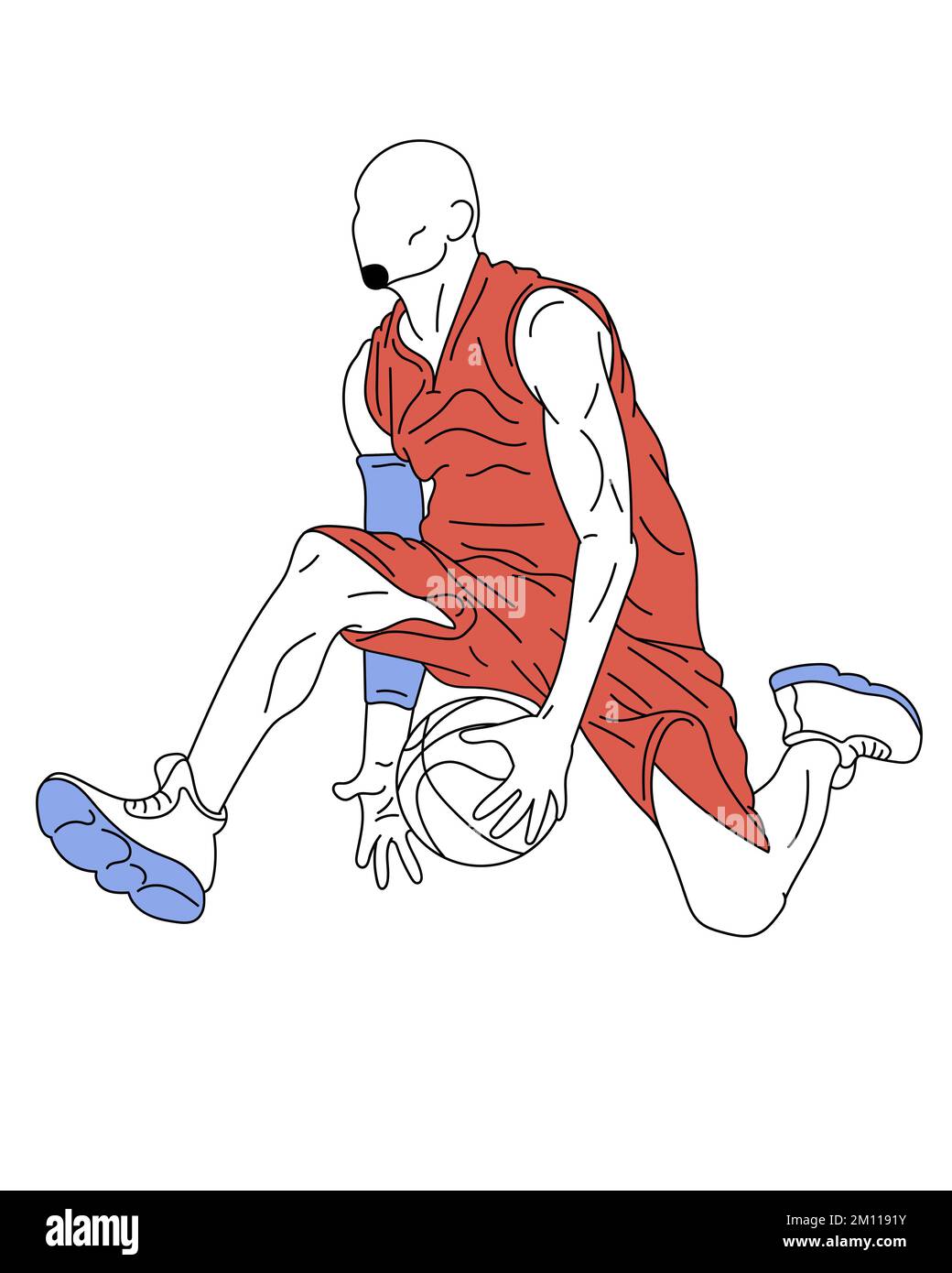 Vector illustration with male basketball player in motion, jumping with ...