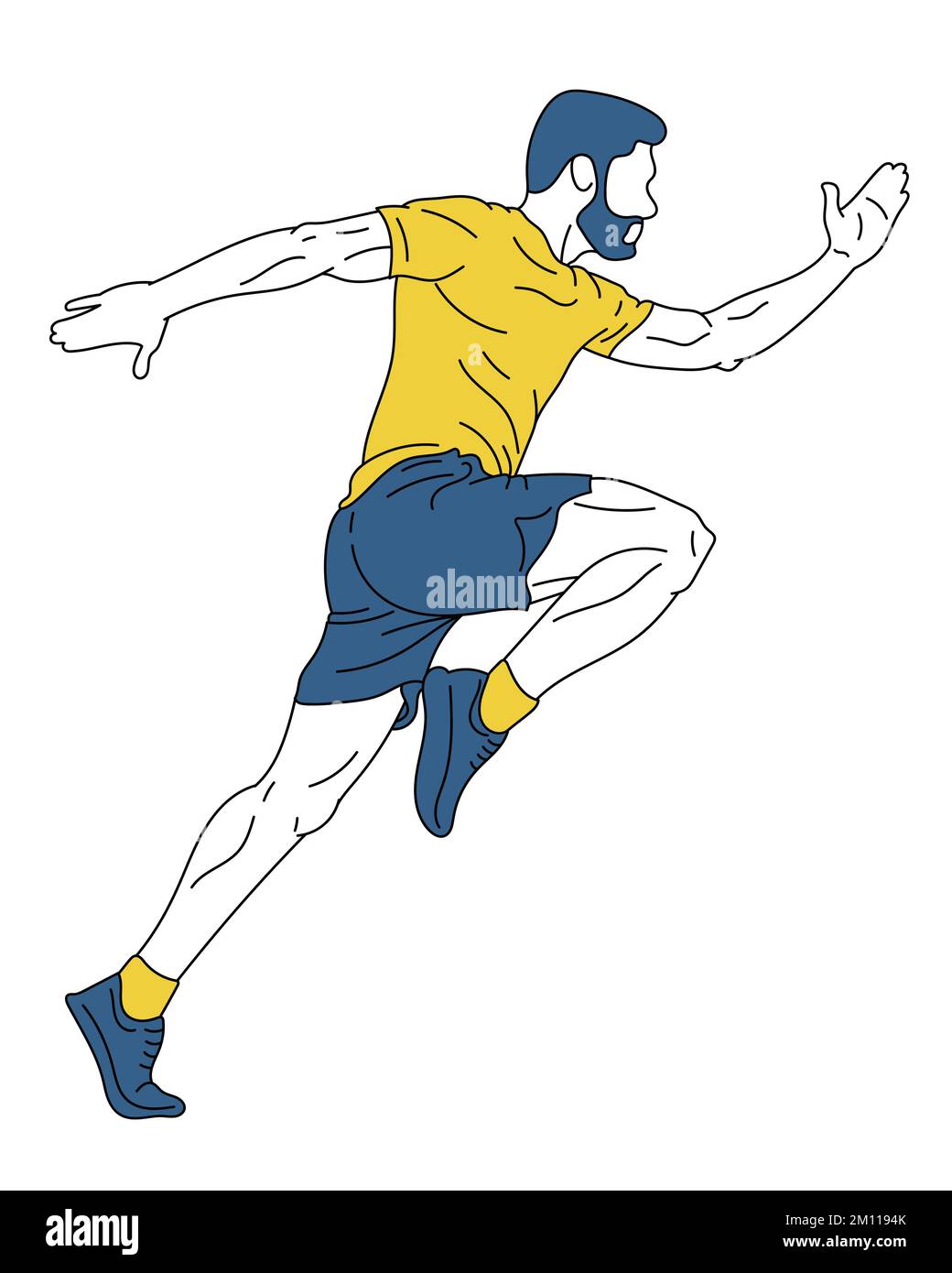 Muscular man, running athlete running, training over white background ...
