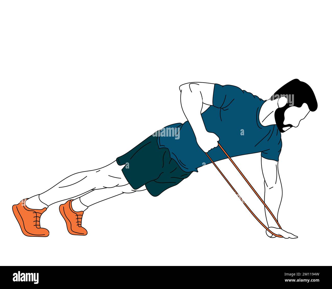 Sportive, muscular man training with sports equipment, elastic bands ...