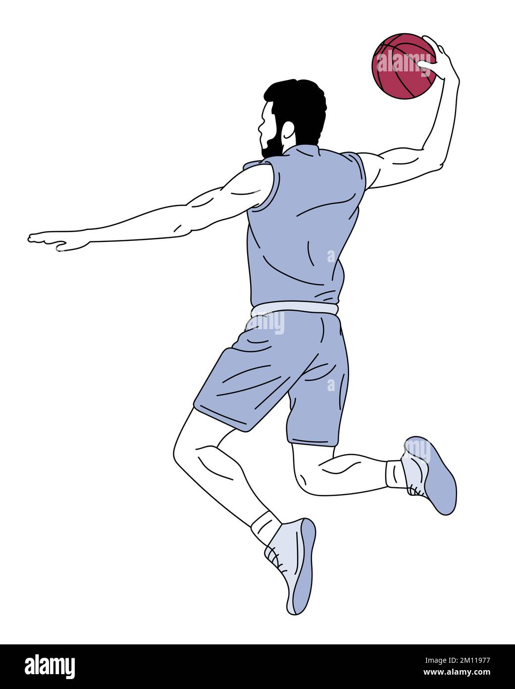 Side view image of male basketball playing in motion, jumping and ...