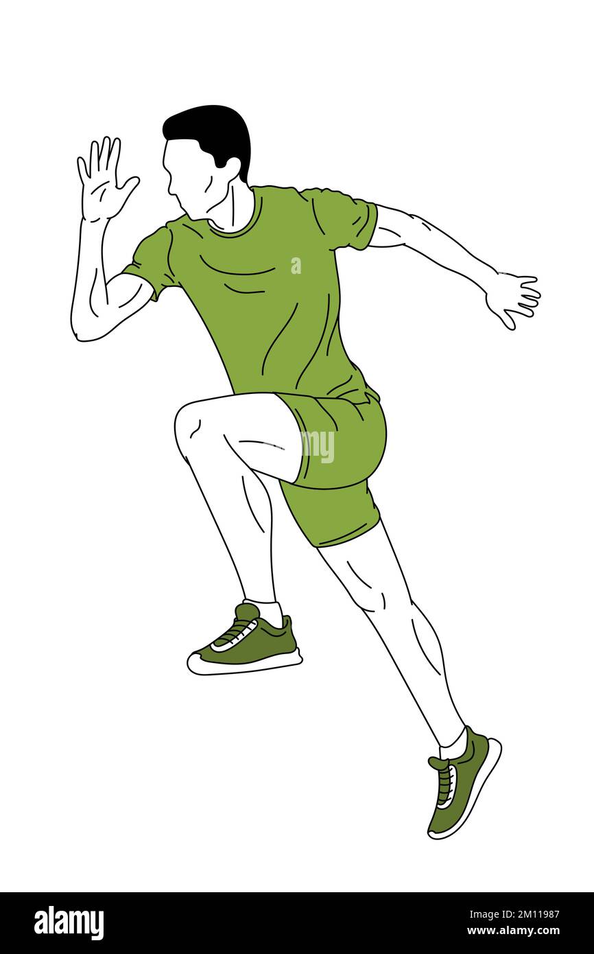 Male athlete, runner training in motion, running over white background ...