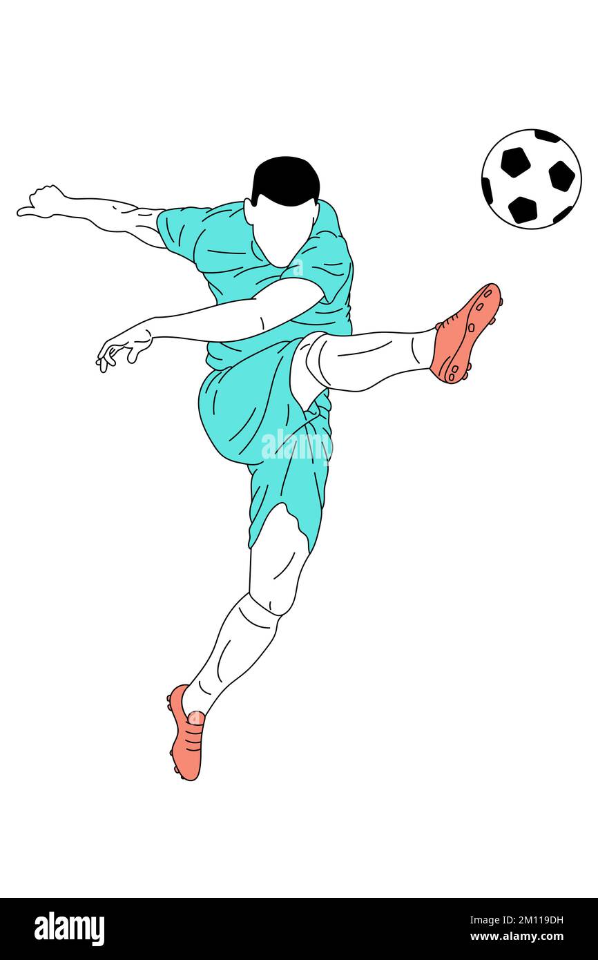 Vector illustration with male football, soccer player training, playing ...