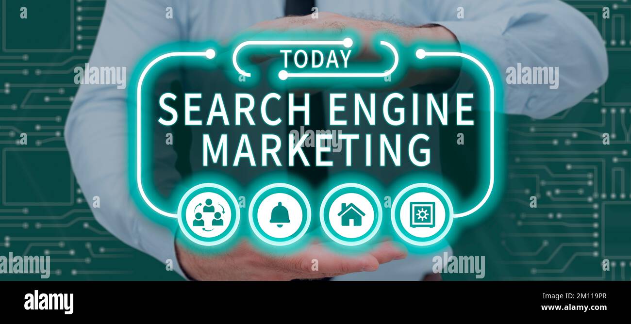Hand writing sign Search Engine Marketing. Word Written on online ...