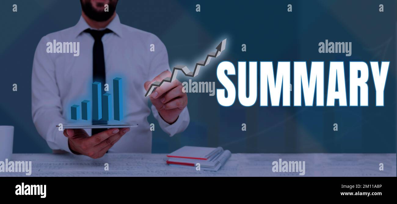 Hand writing sign Summary. Conceptual photo Brief Statement Abstract ...