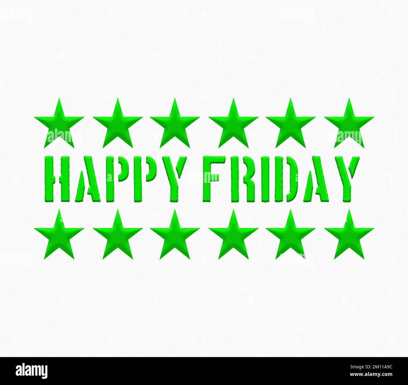 A 3D illustration green HAPPY FRIDAY text with stars isolated on white ...