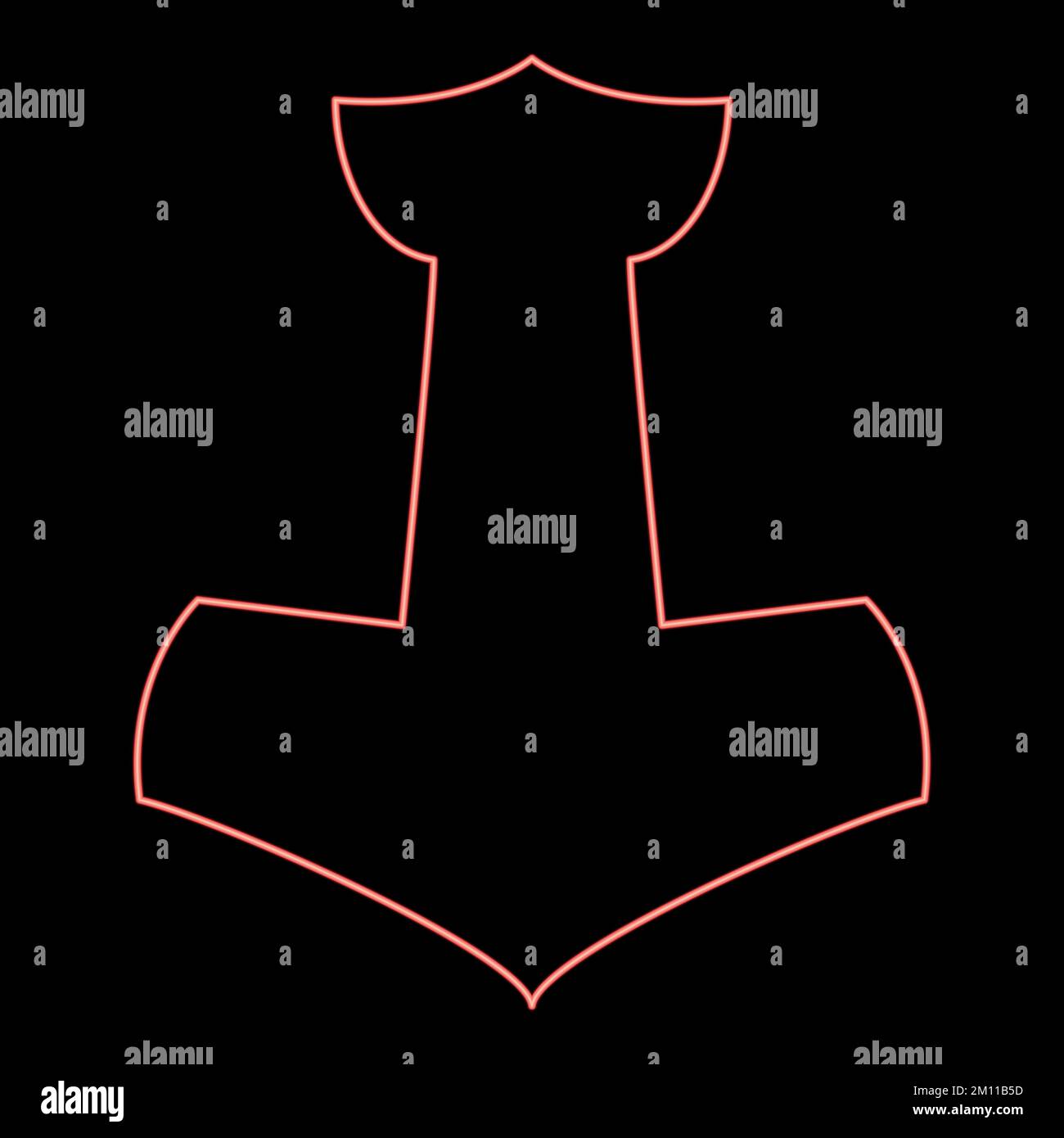 Neon thor's hammer Mjolnir red color vector illustration image flat ...