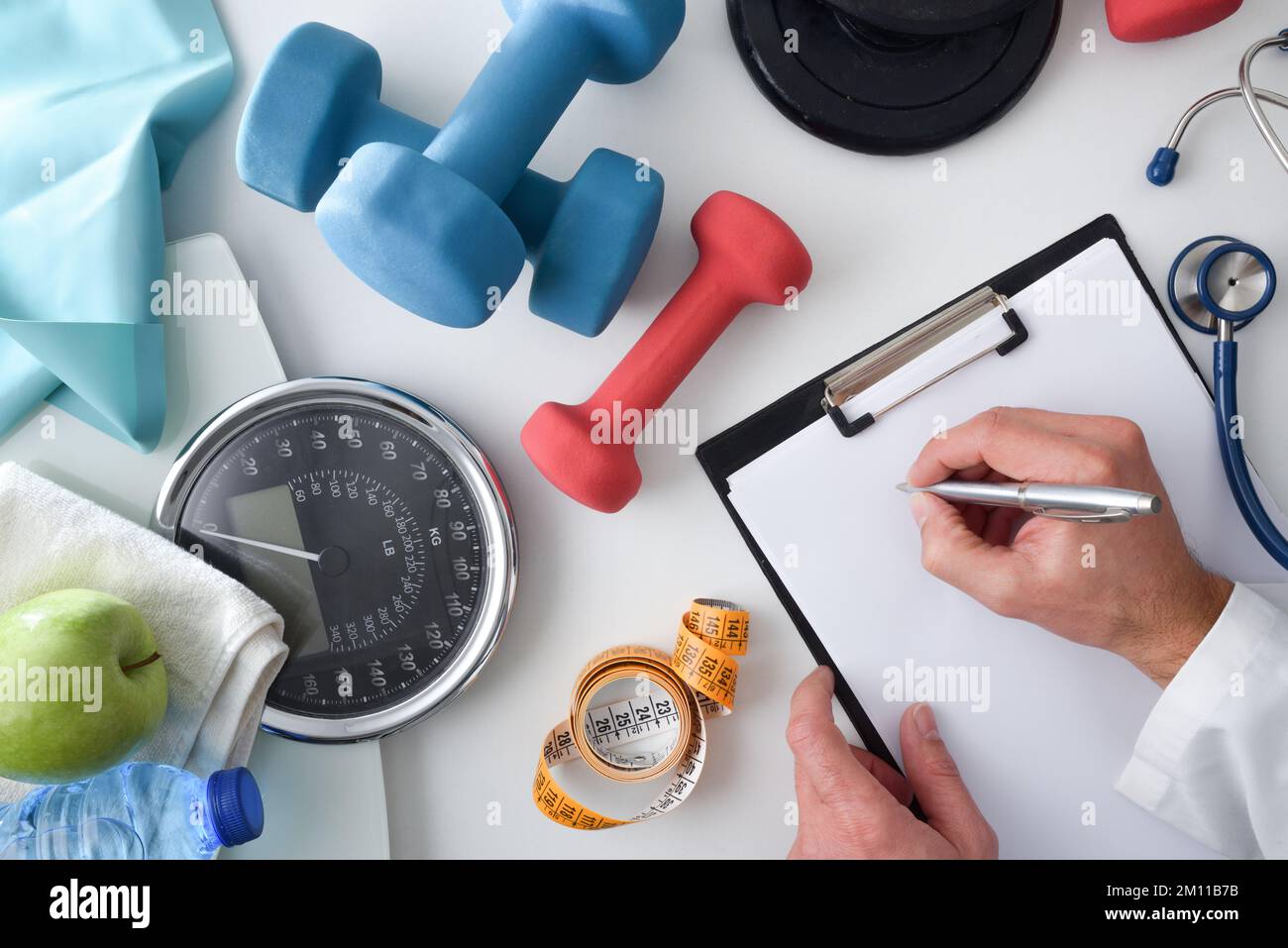 Sports technical doctor taking notes with measuring and sport ...