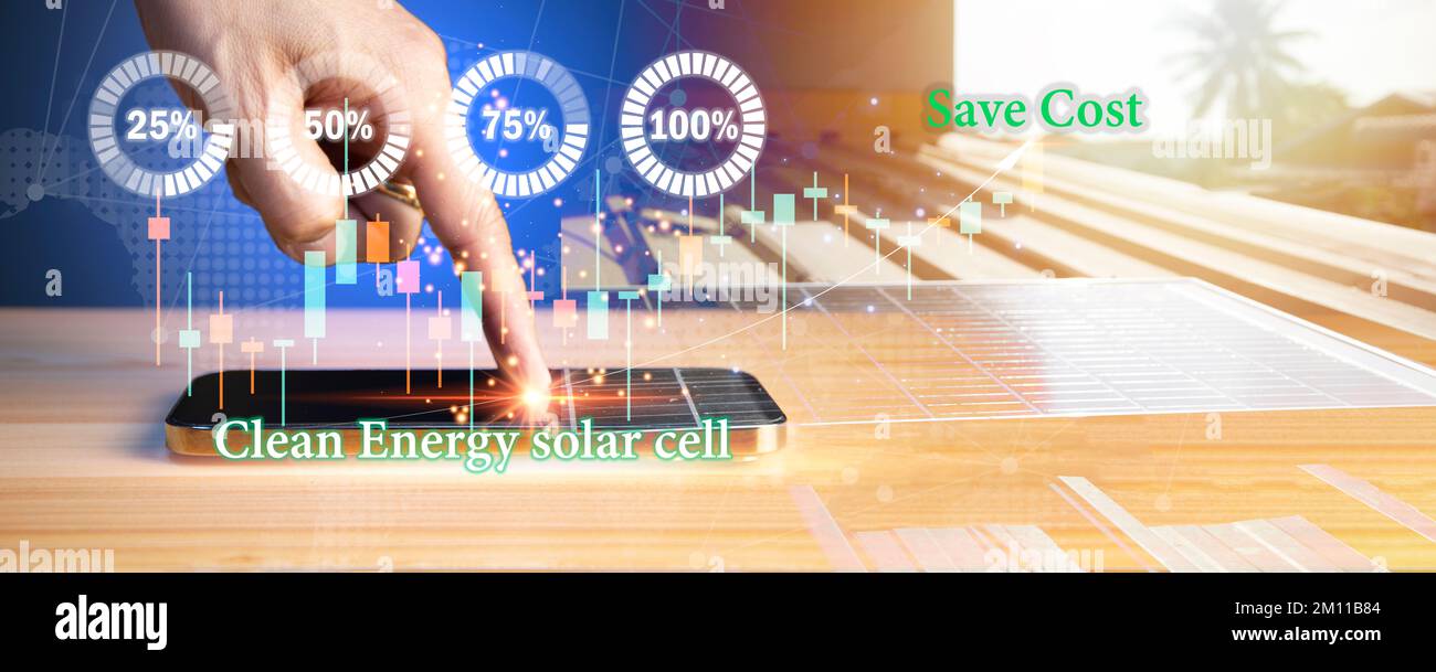 Clean energy concept, solar cells, sustainable energy cost reduction ...