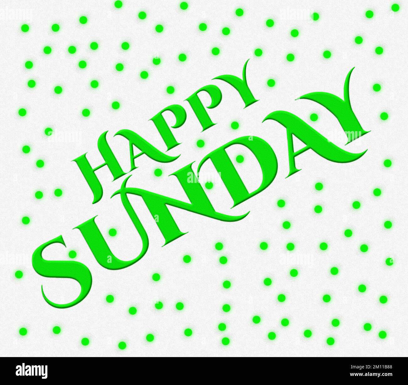 A 3D rendering green HAPPY SUNDAY text with green dots isolated on ...