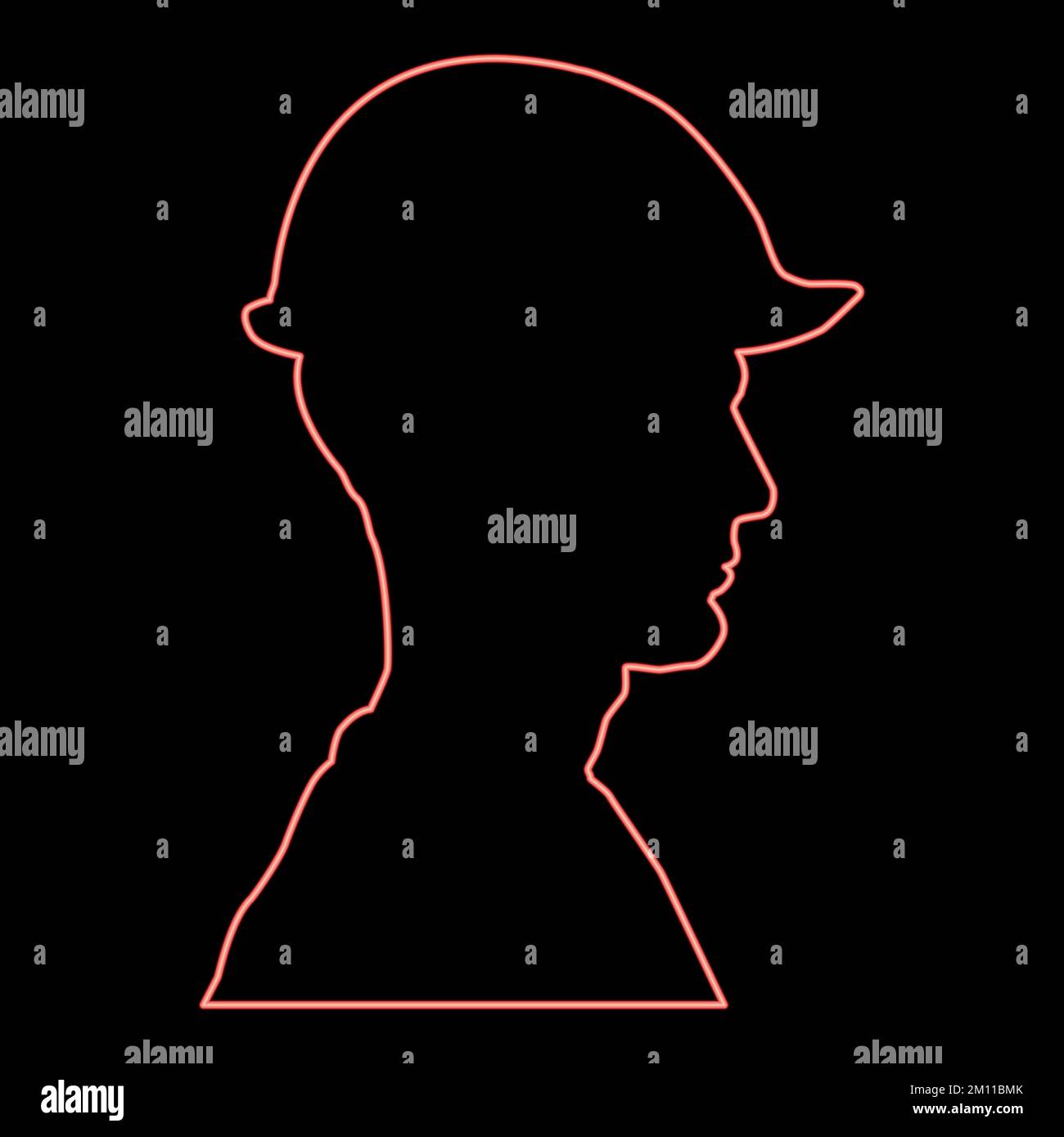 Neon avatar builder architect engineer in helmet view red color vector ...