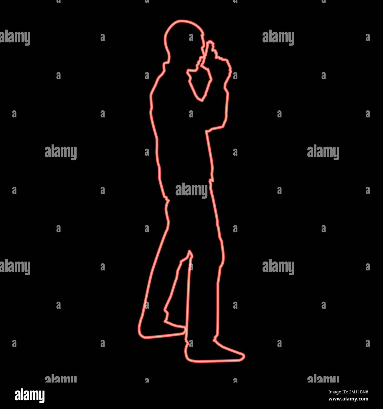 Neon man with gun Hazard concept red color vector illustration image ...