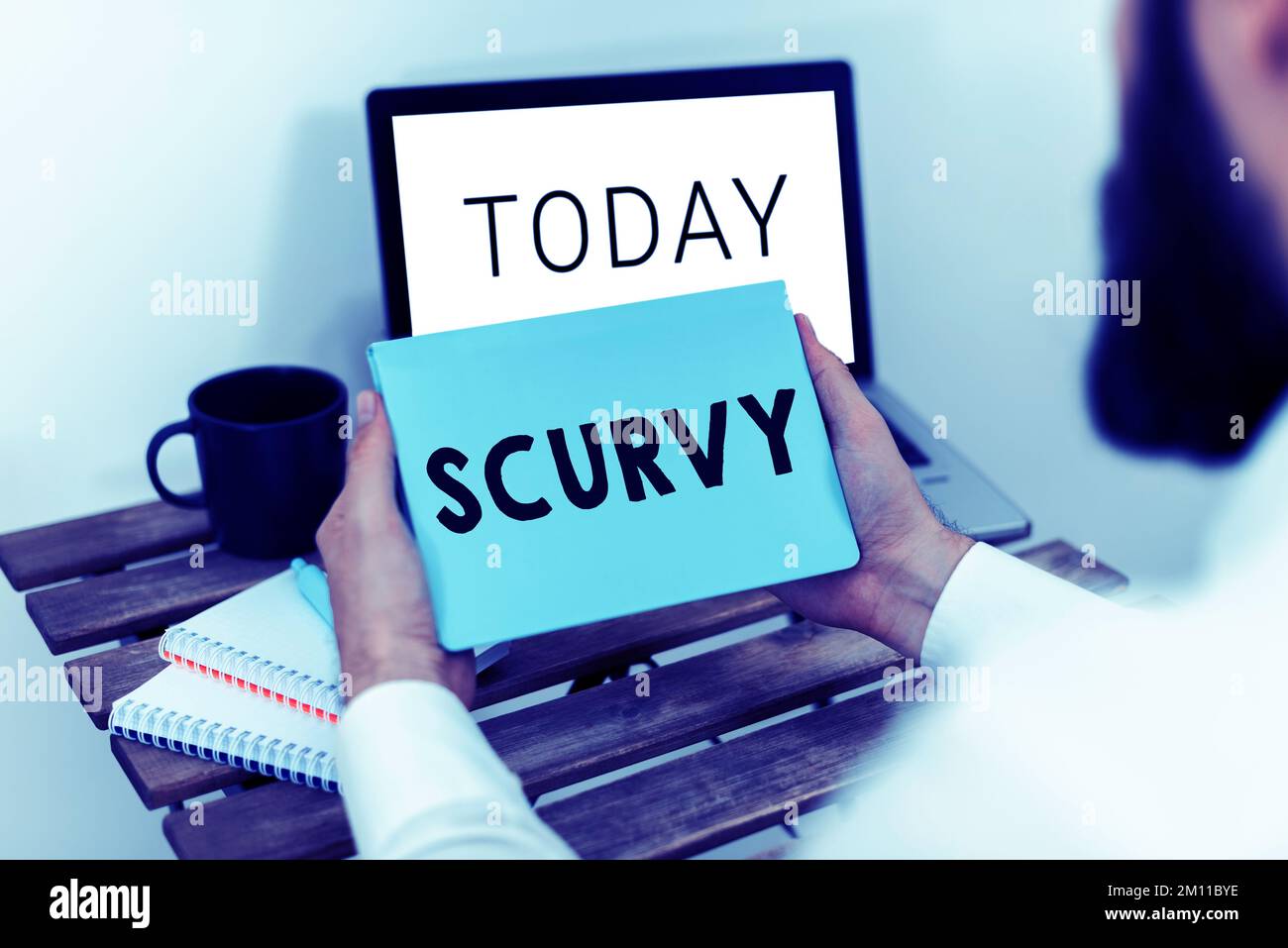 Text caption presenting Scurvy. Concept meaning disease caused by a ...