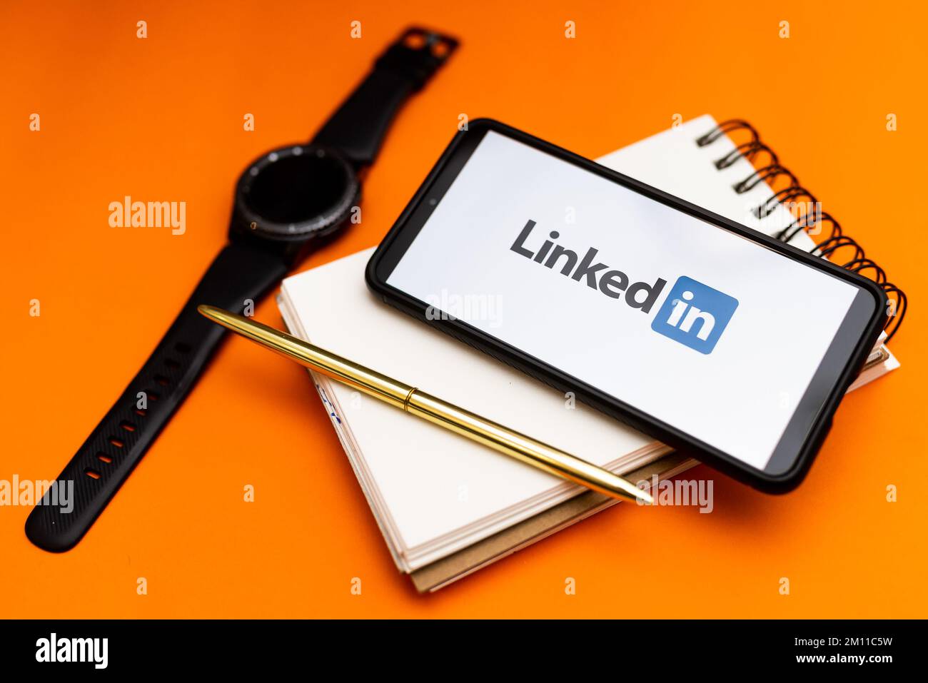In this photo illustration a LinkedIn logo seen displayed on a ...