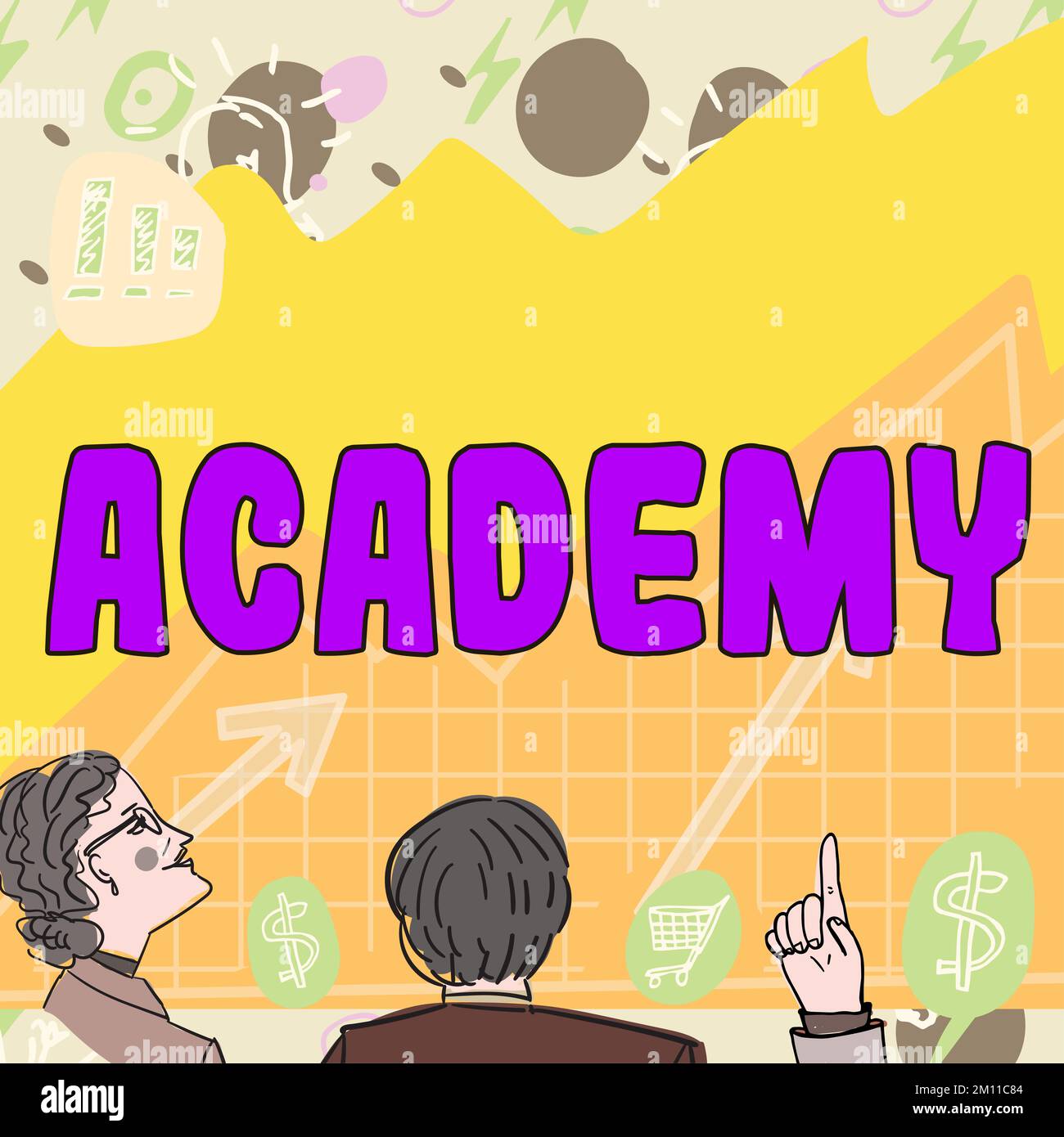 Conceptual caption Academy, Business approach where students can go to ...