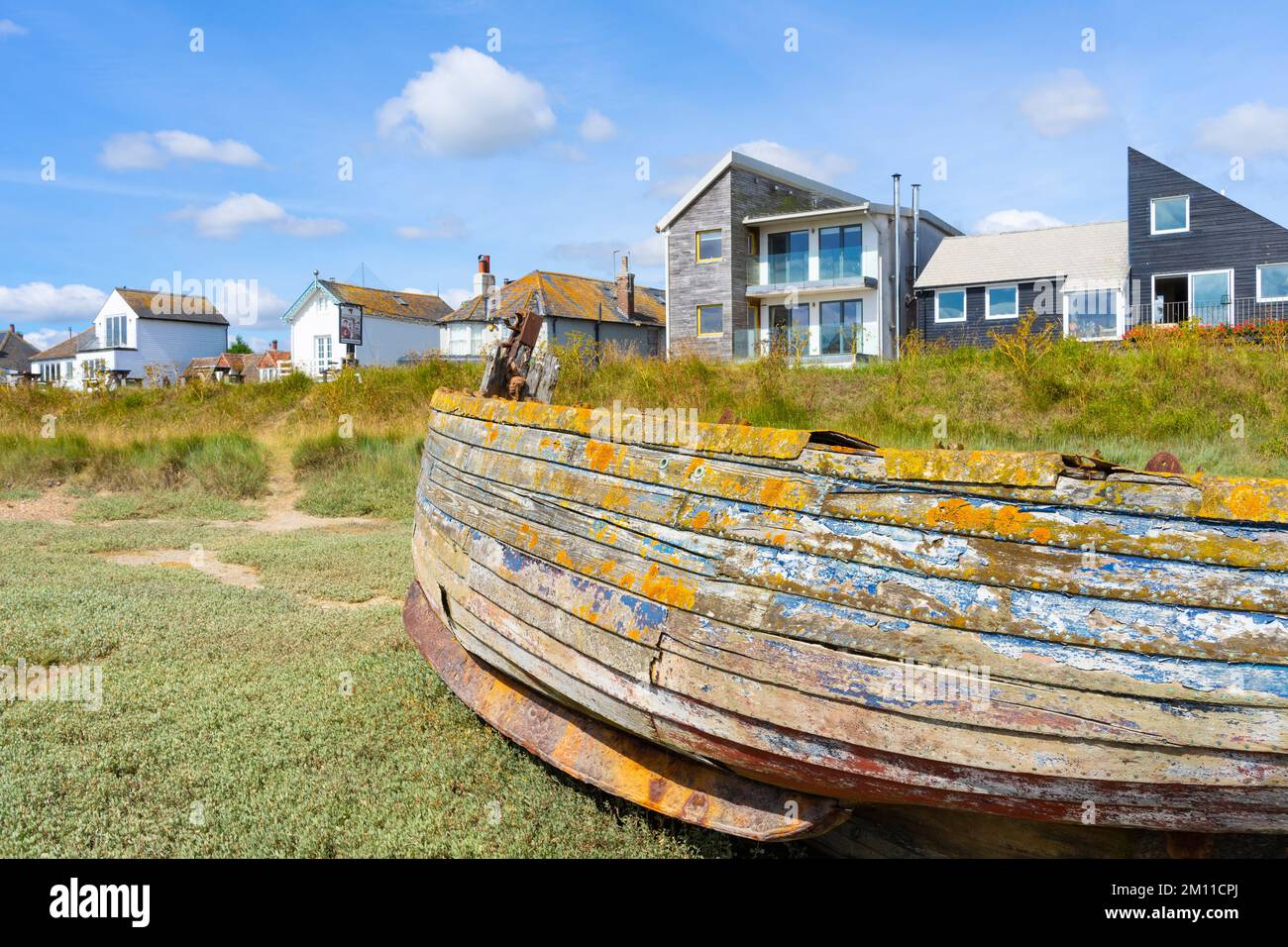 Rye harbour Old fishing boat moored on the Intertidal river banks of ...