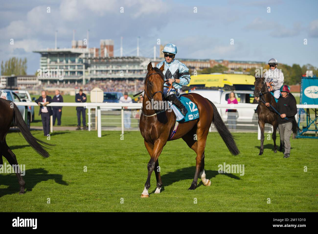 Jockey Kevin Stott waiting at the starting gates at York Races Stock ...