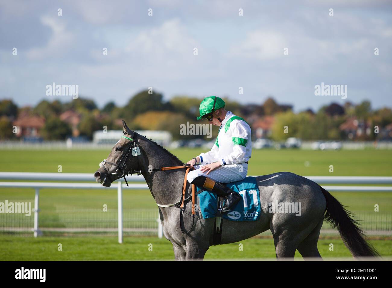 Jockey Sam James on Greycious Anna at York Races Stock Photo - Alamy