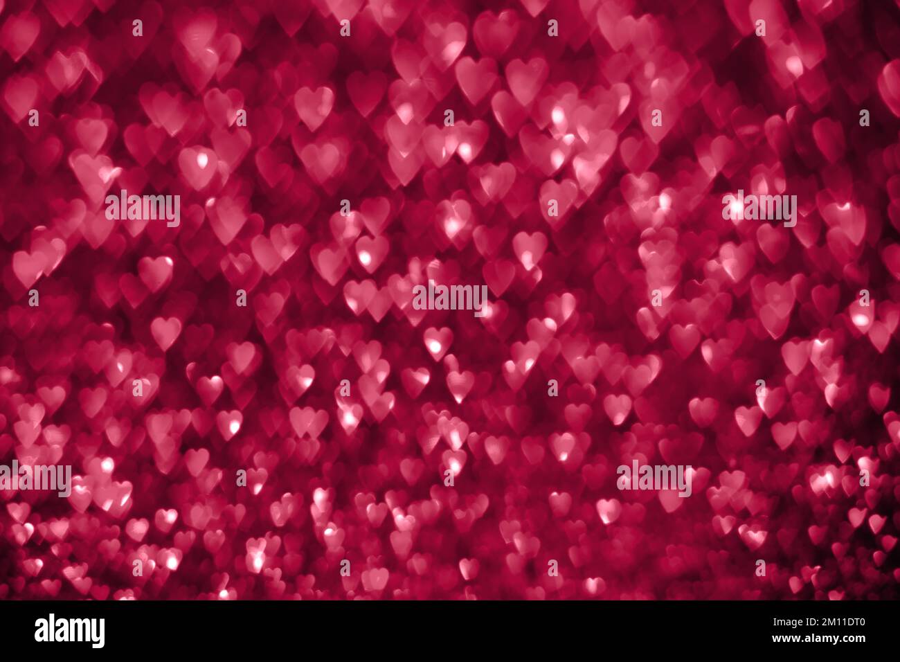 Trendy viva magenta, pink red hearts, sparkling glitter bokeh ...