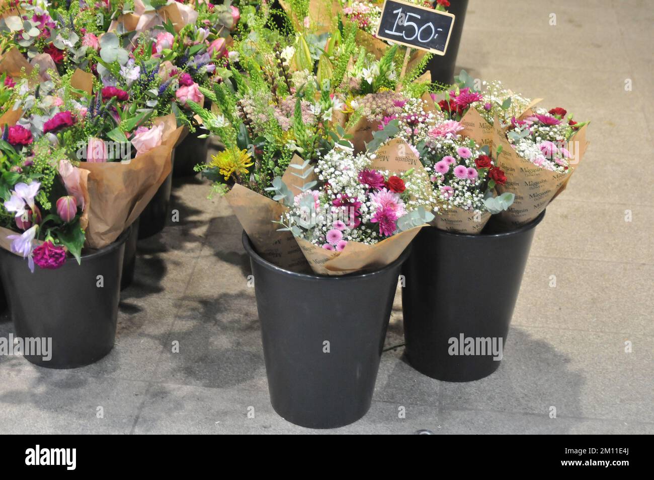 Copenhagen/Denmark/09 December 2022/Flower bouquets display for sale in ...