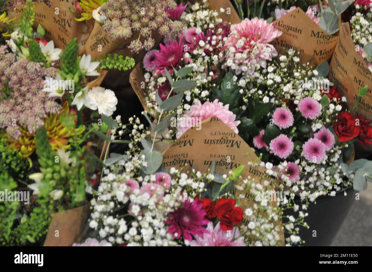 Copenhagen/Denmark/09 December 2022/Flower bouquets display for sale in ...