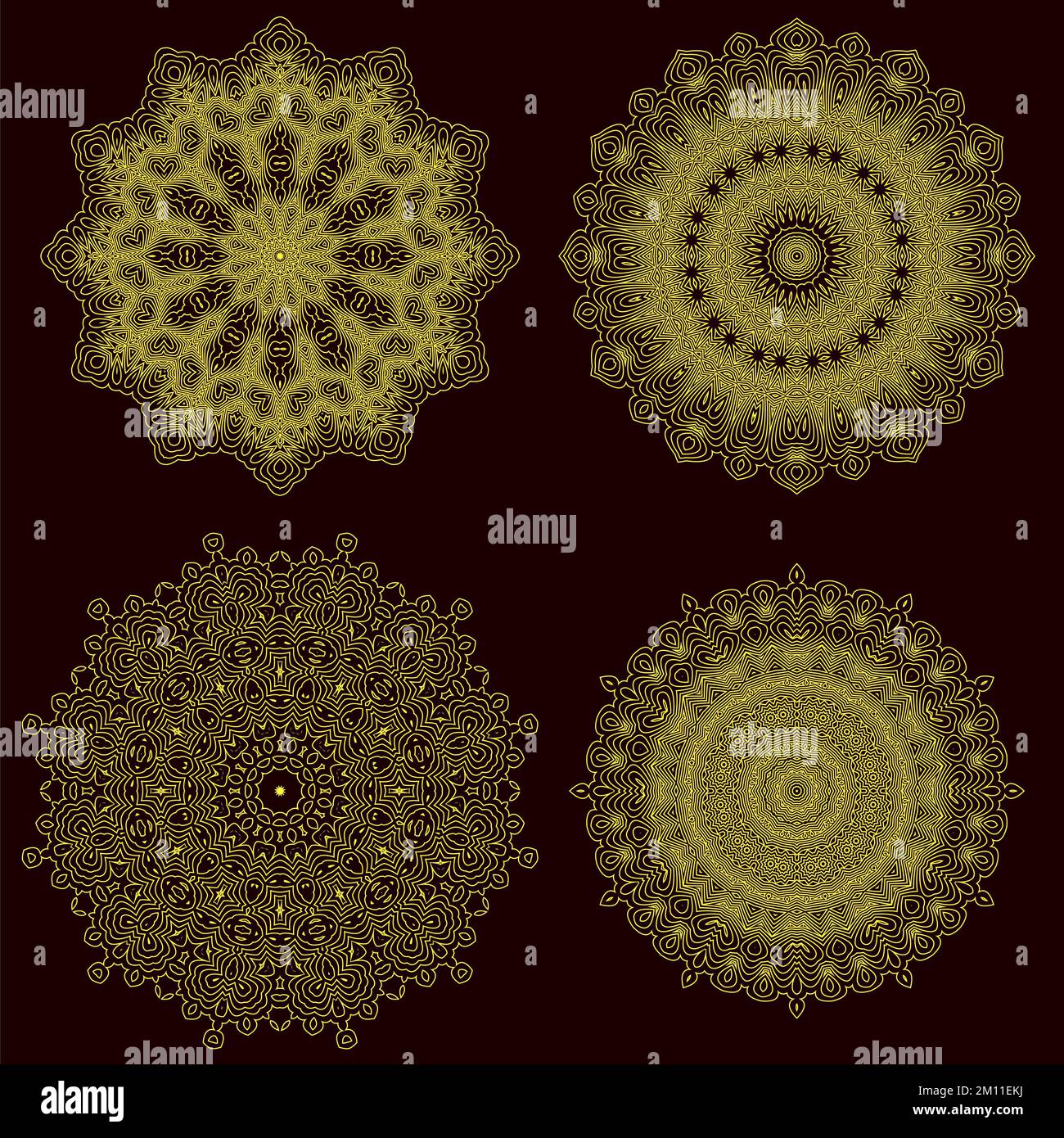 Set of Yellow Circle Geometric Ornaments. Guilloche Gold Rosettes ...