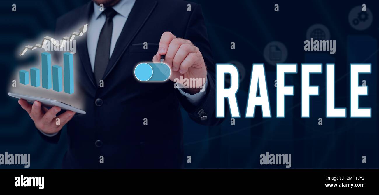 Hand writing sign Raffle. Business approach means of raising money by ...